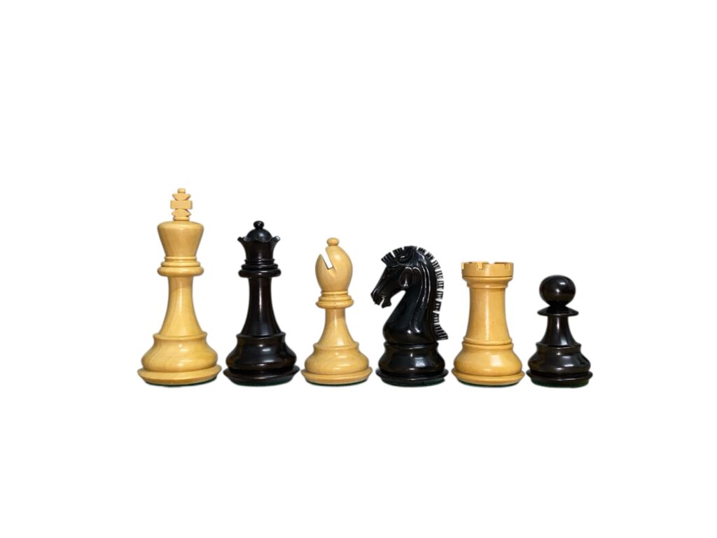 3.9” MOHAWK KNIGHT STAUNTON DOUBLE WEIGHTED EBONISED CHESS PIECES